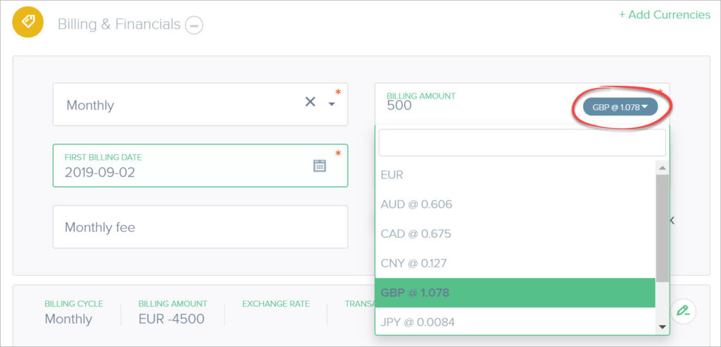 Billing Transaction with Multi-Currency support - Trackado